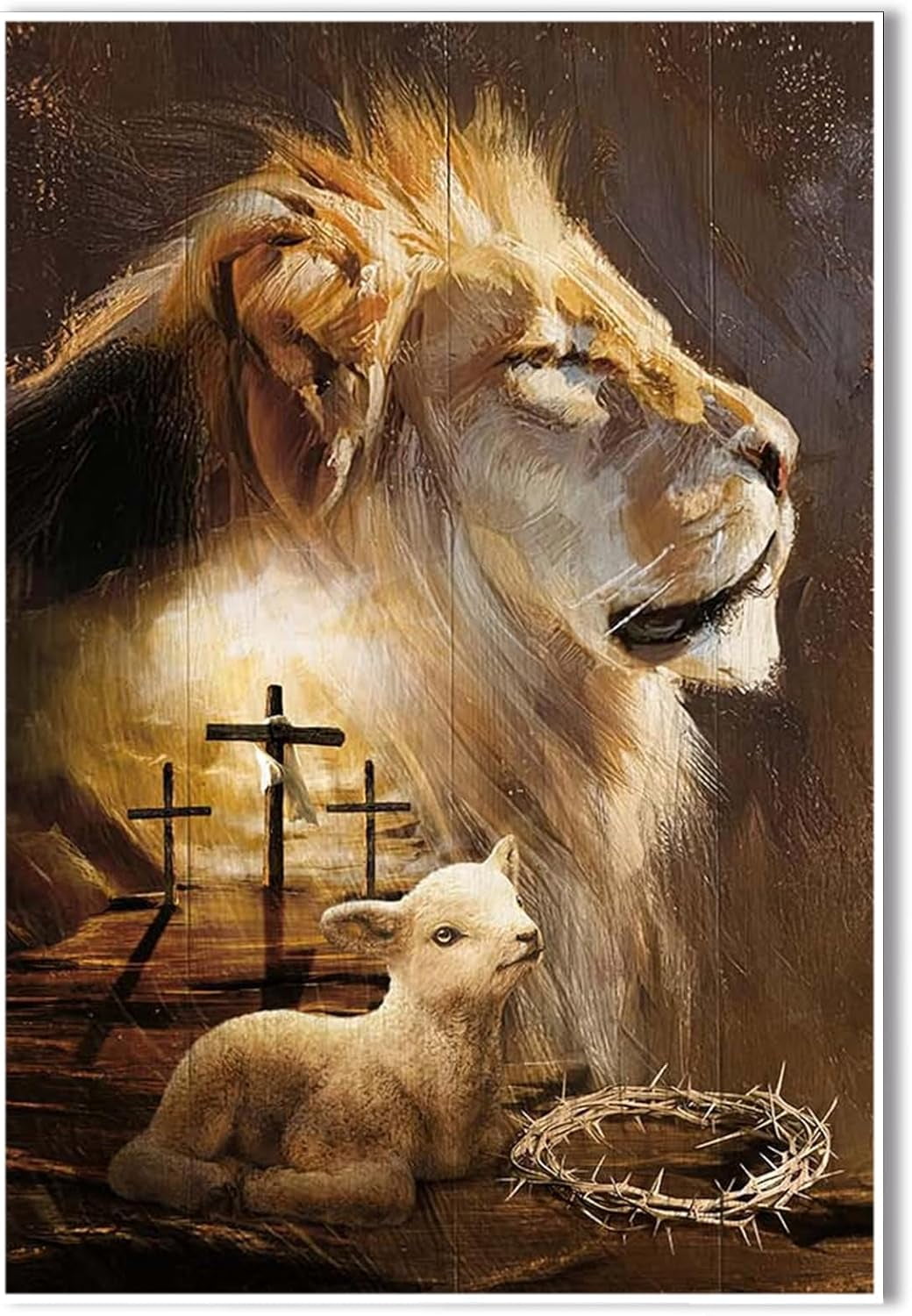 AVOI Lion Wall Art Christian Cross Lion and Lamb Picture Wall Decor ...
