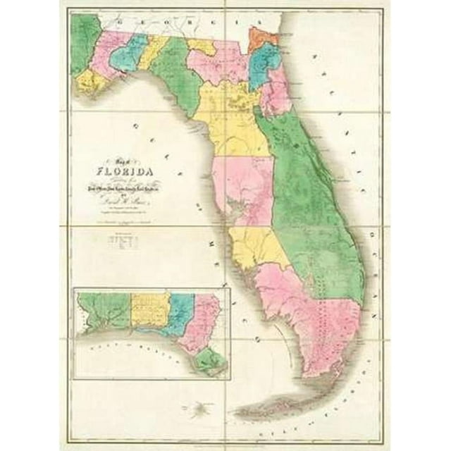 AVOI Map of Florida, 1839 Art Print Poster by Burr, David Unframe ...