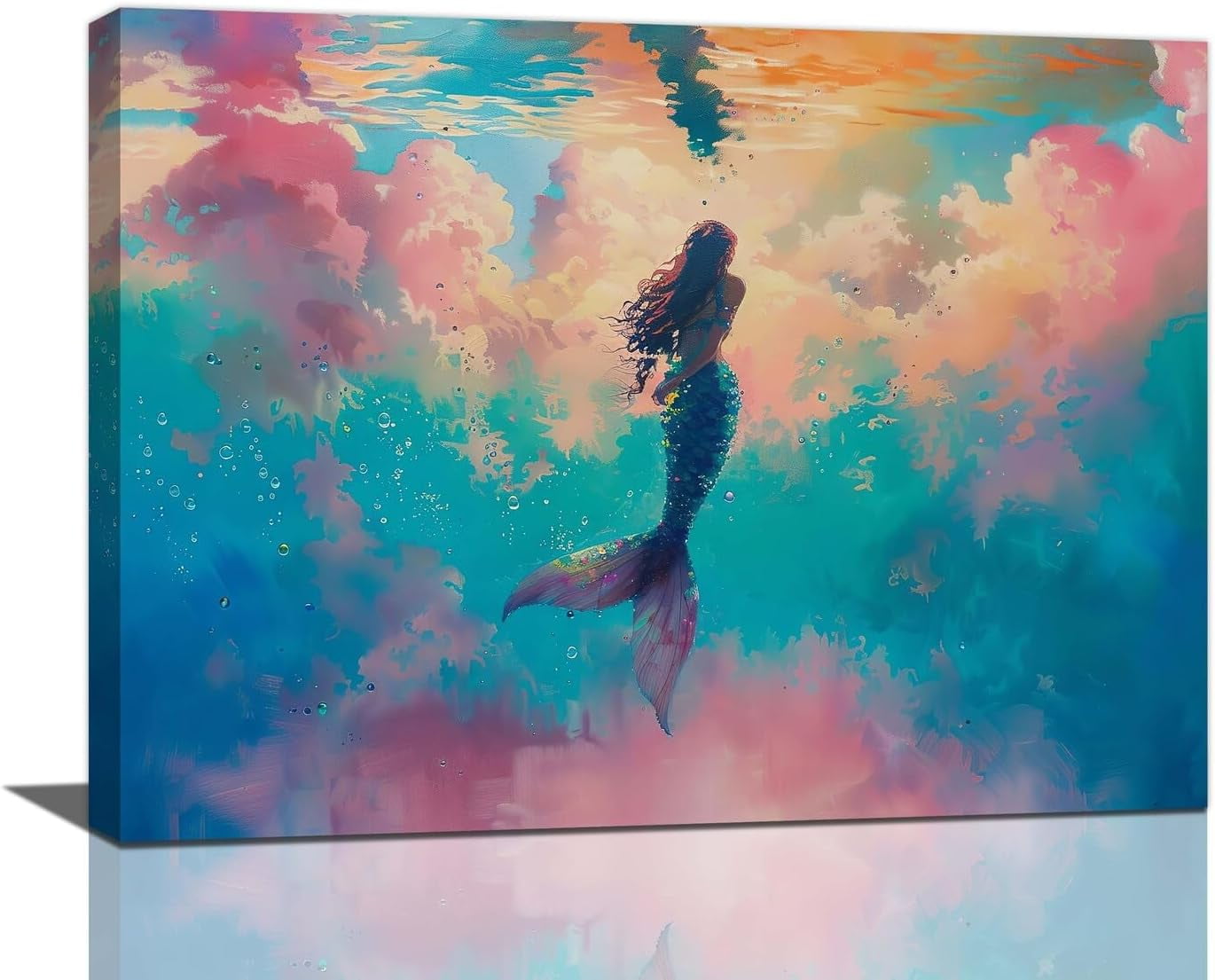 AVOI Mermaid Bathroom Canvas Wall Art Ocean Mermaid Pictures Decor Blue ...