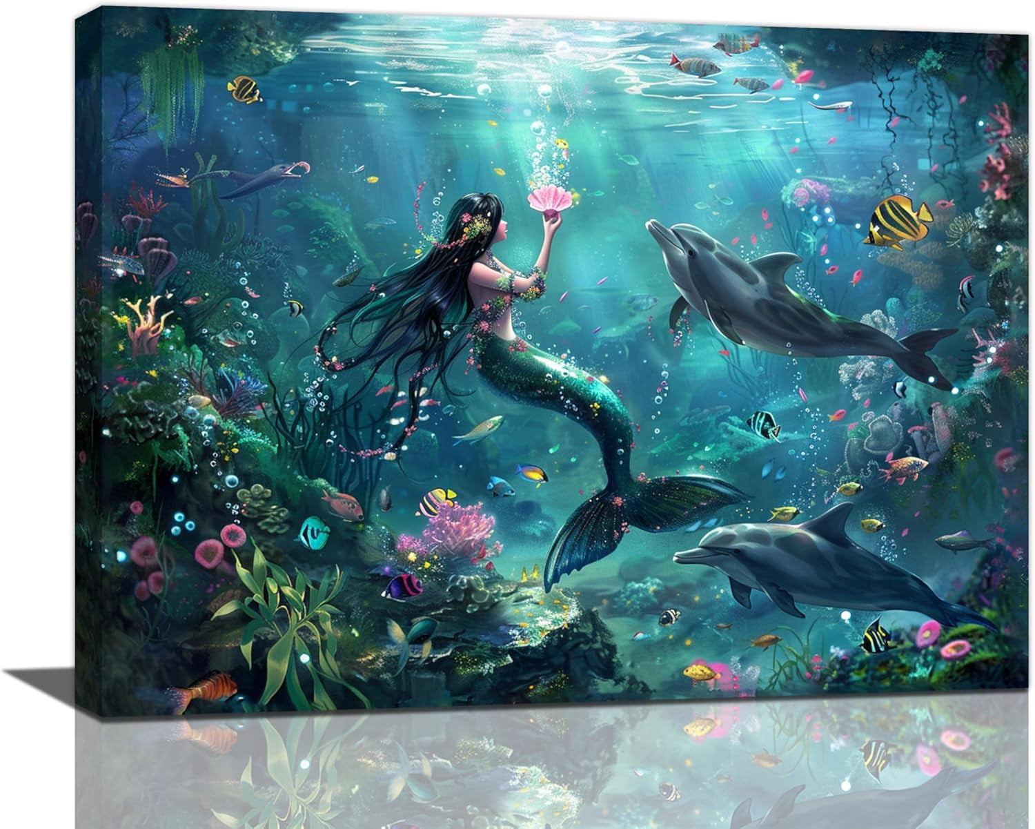 AVOI Mermaid Wall Art Ocean Dolphin Pictures Wall Decor Mermaid Canvas ...