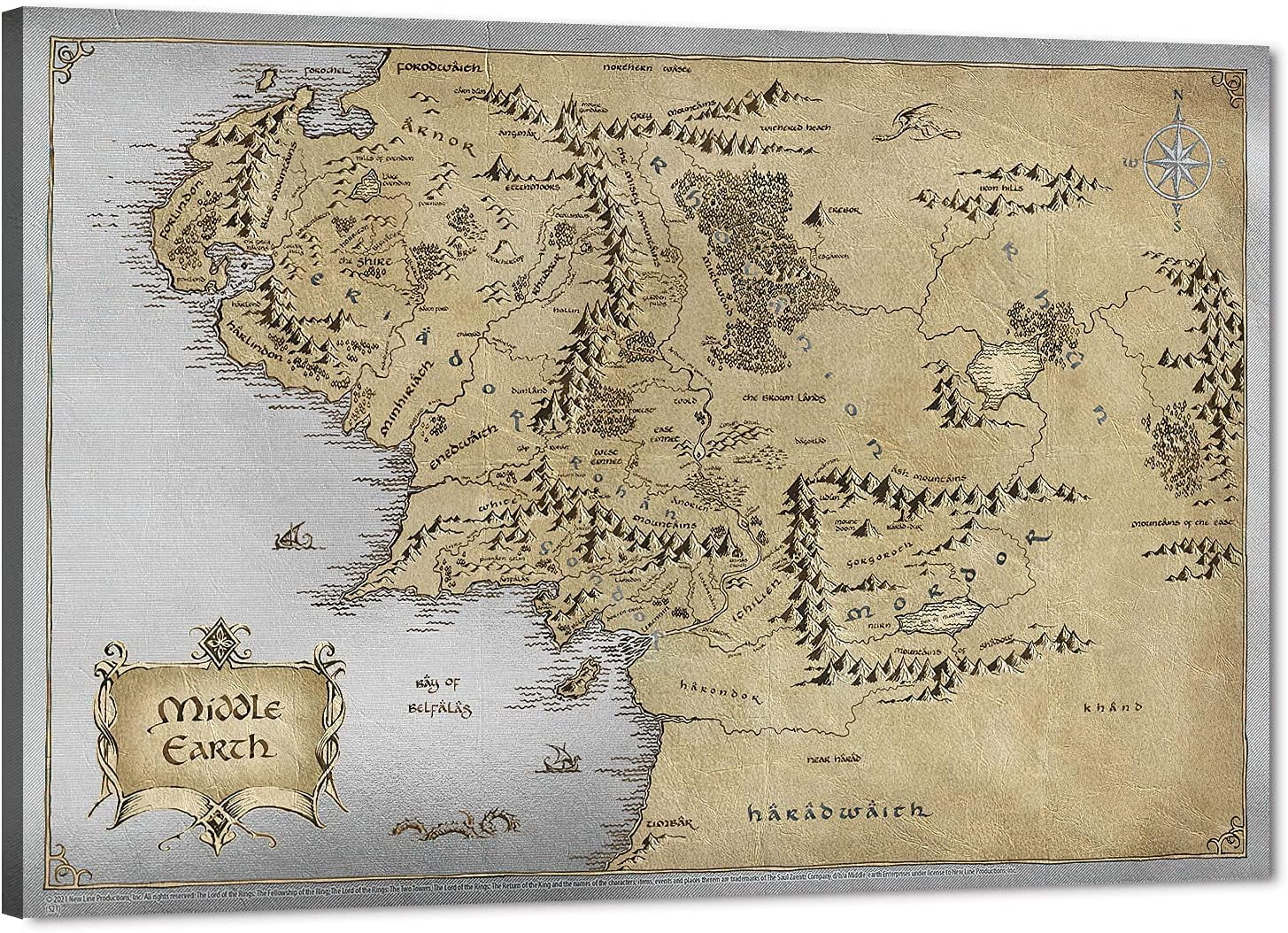 AVOI Middle Earth Map Canvas Wall Art Movie Map HD Print - Retro Middle ...