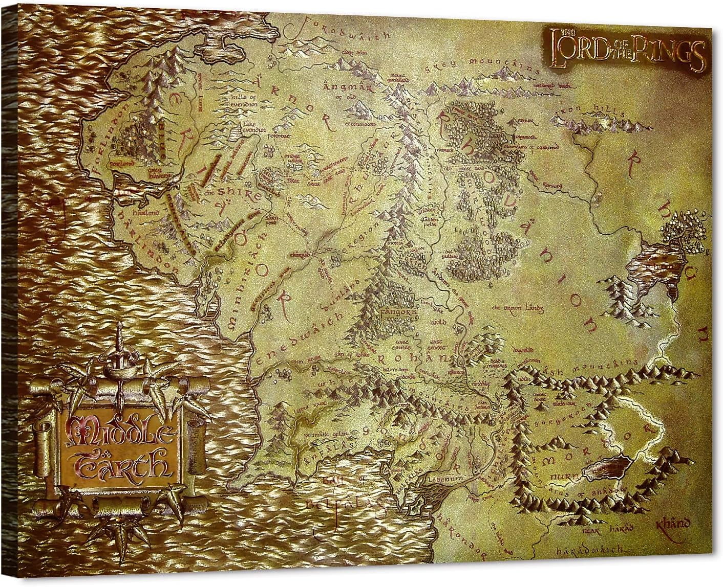 AVOI Middle Earth Map Canvas Wall Art Movie Map HD Print - Retro Middle ...