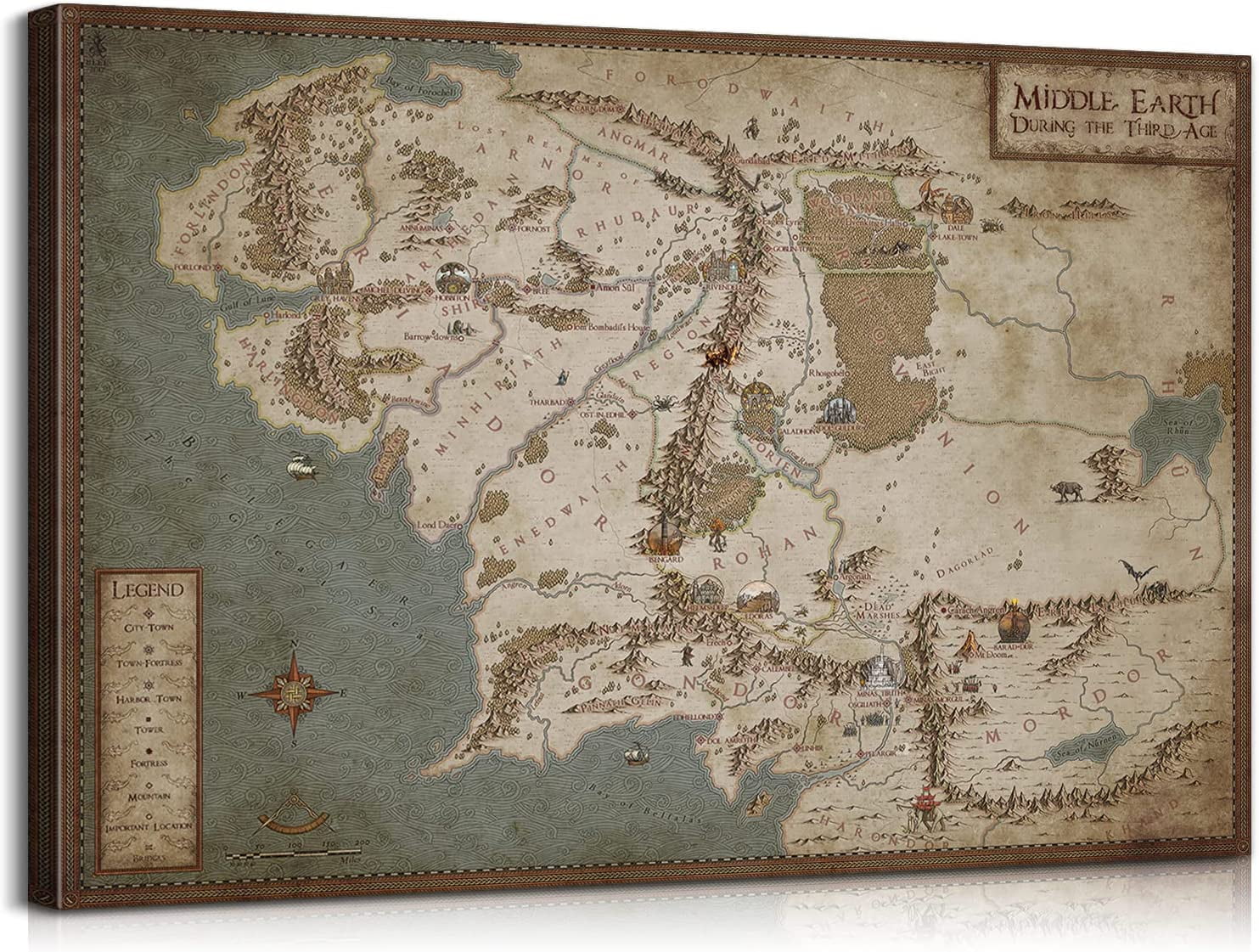 AEFER Middle Earth Map Wall Art Map of Middle Earth Wall Decor Maps of ...