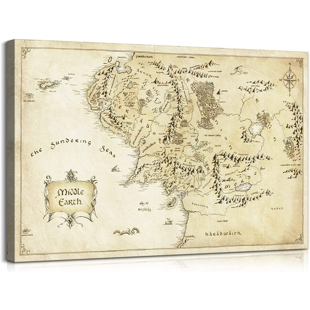 AVOI Middle Earth Map Wall Art Map of Middle Earth Wall Decor Maps of ...