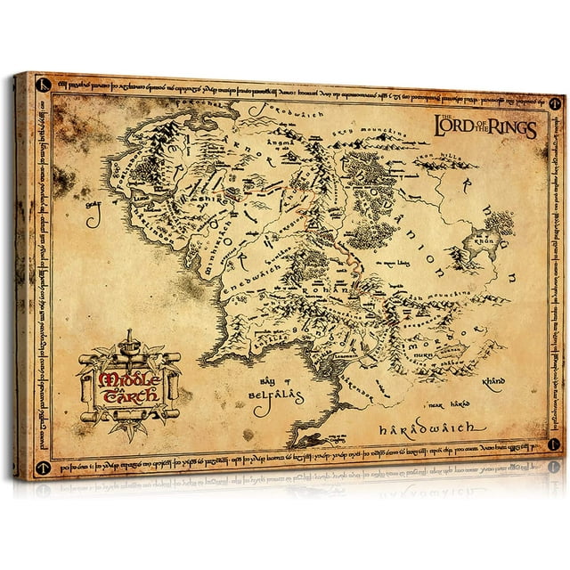 AVOI Middle Earth Map Wall Art Map of Middle Earth Wall Decor Maps of ...