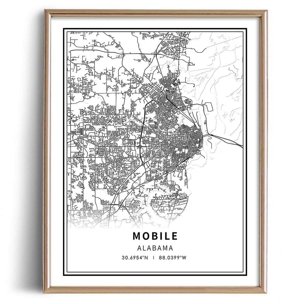 AVOI Mobile Alabama Poster - Minimalist Black White Wall Art - Mobile ...
