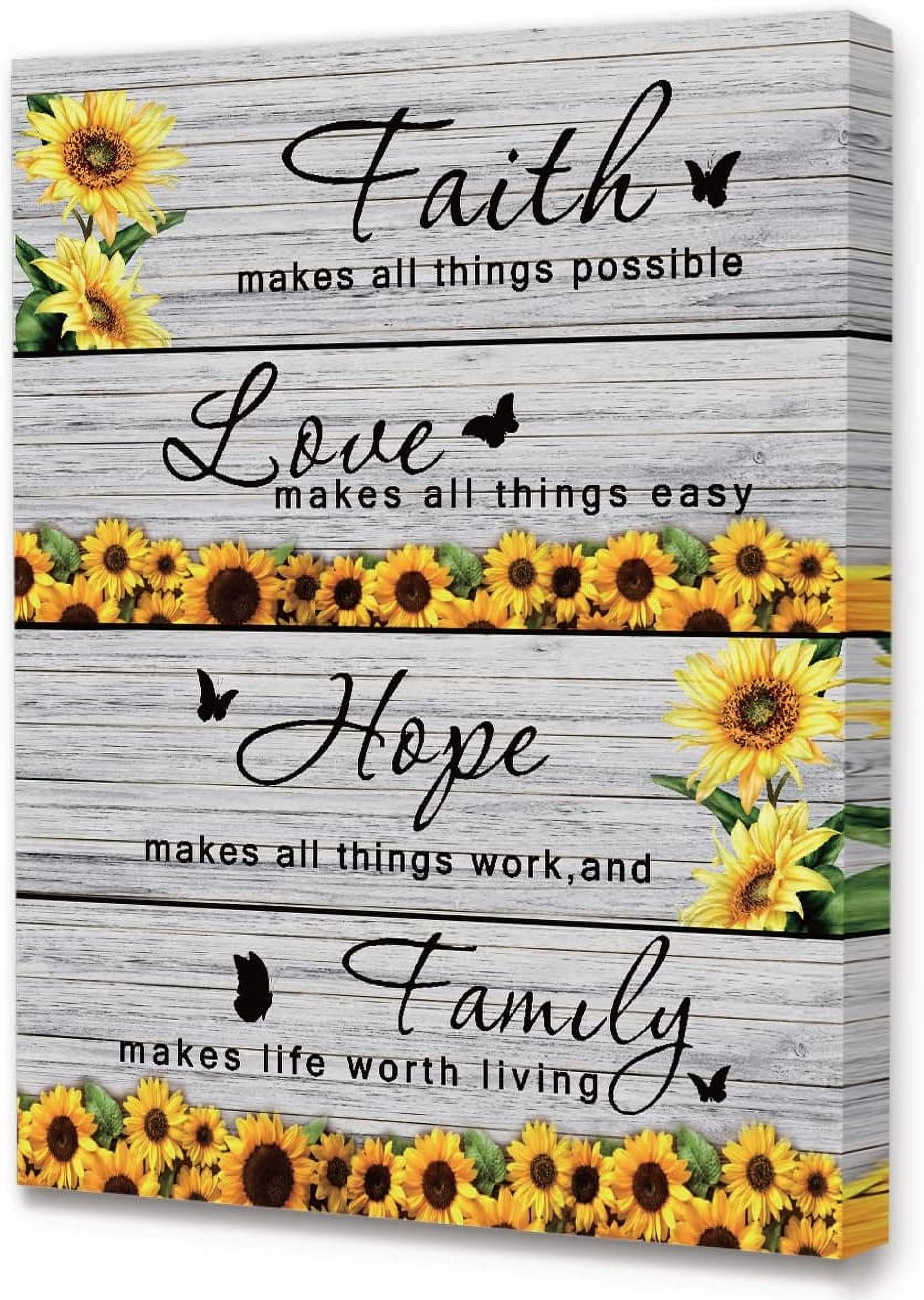 AVOI Modern Rustic Faith Hope Family Sunflower Wall Art Frame Canvas ...