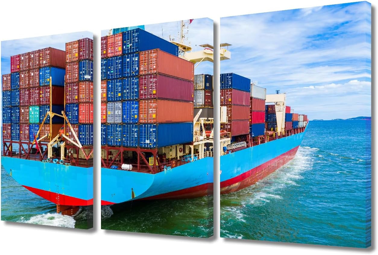 AVOI Modern Wall Art Container Cargo Ship at Industrial Port in Import ...