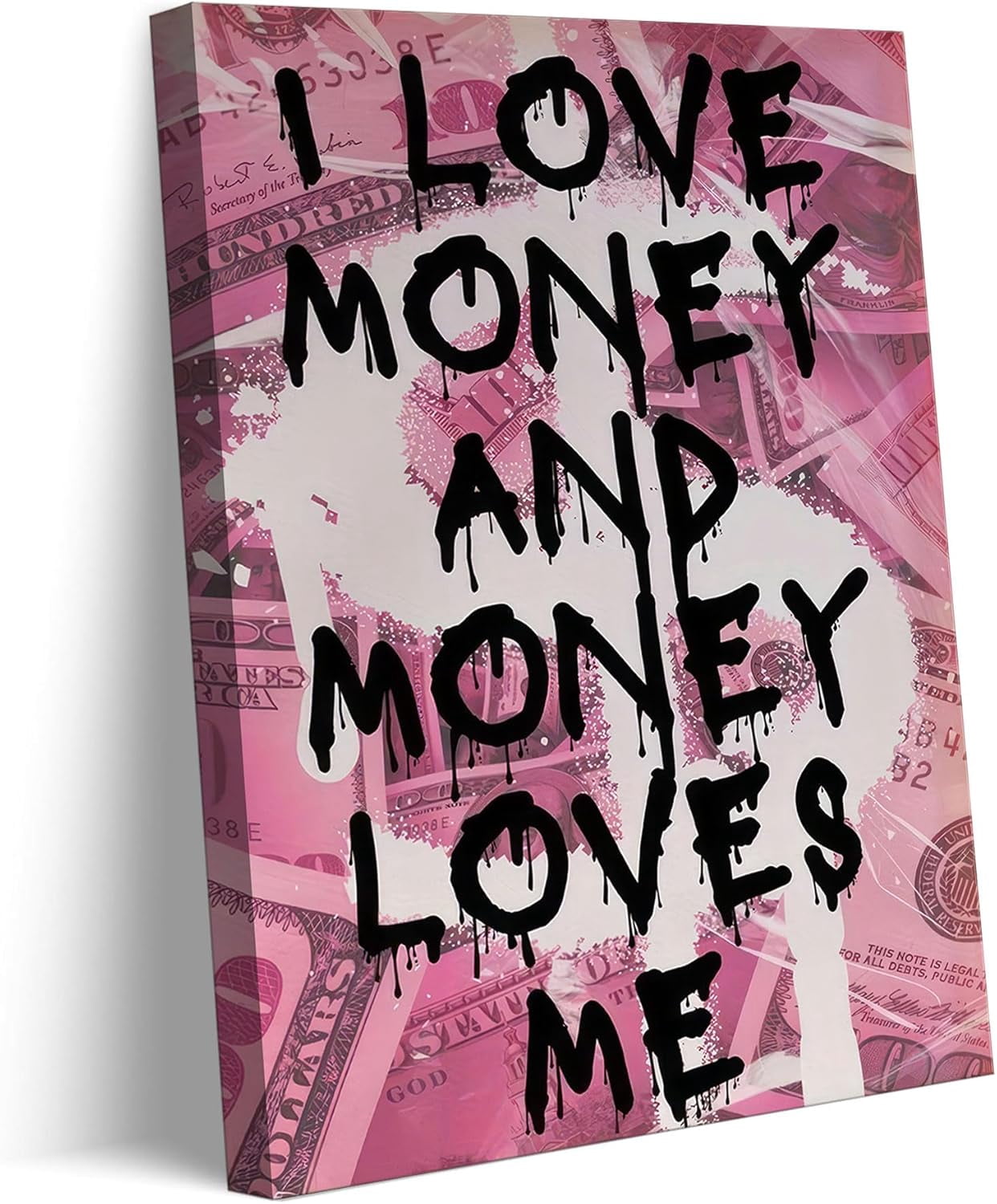 AVOI Money Quote Canvas Wall Art Pink Funky Preppy Money Motivational ...