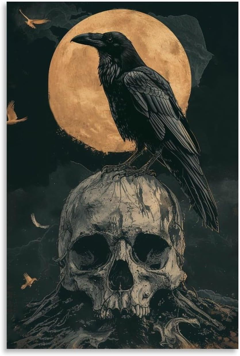 AVOI Moody Halloween Poster Crow On A Skull Gothic Wall Art Dark ...