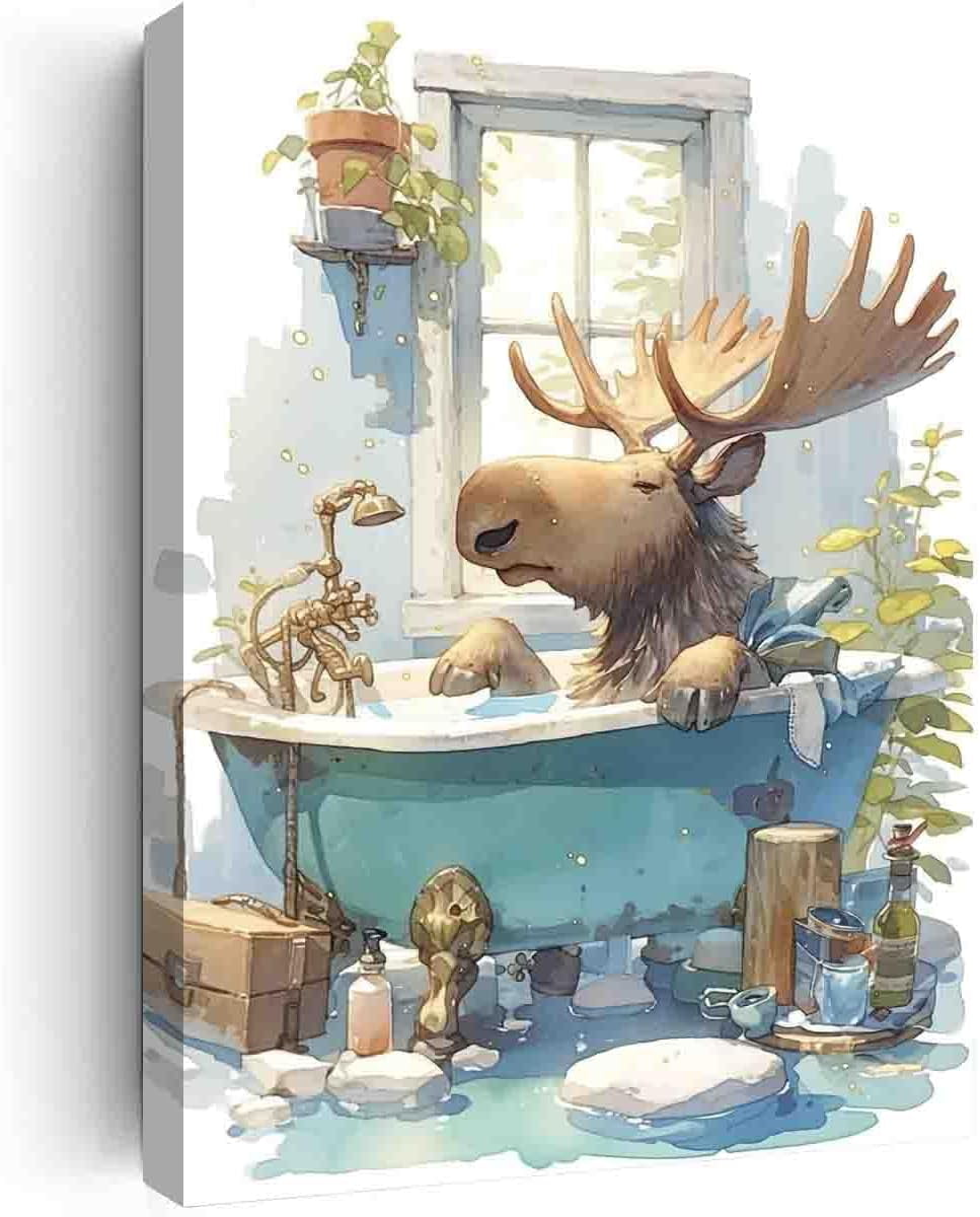 AVOI Moose art,Funny Bathroom Humor,Wall Decor,Funny Animal Print,Home ...