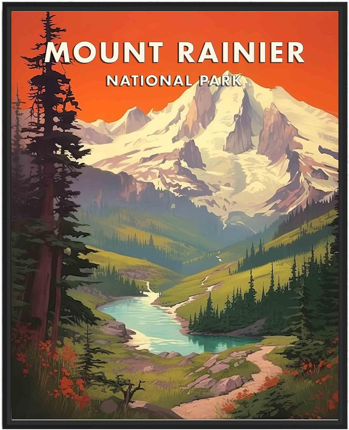 AVOI Mount Rainier National Park Poster Art Print Retro Mountain Lake ...