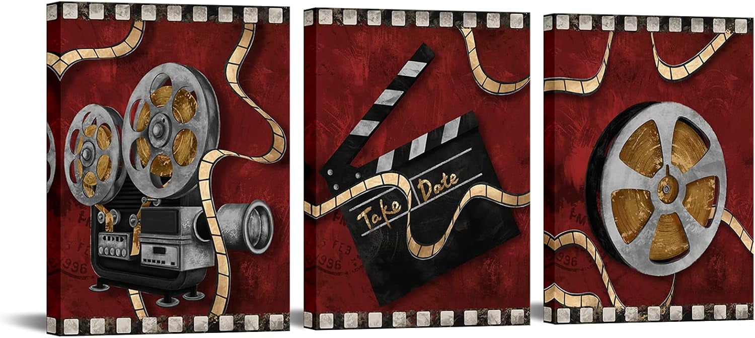 AVOI Movie Theater Canvas Wall Art Projector Clapperboard Film Roll ...