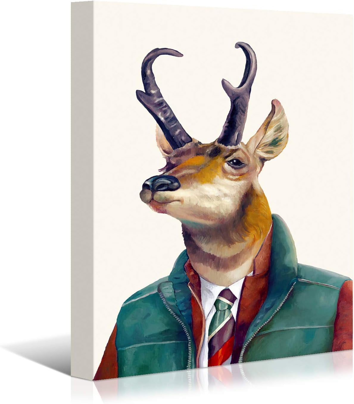 AVOI Mr. Deer Wearing A Green Vest Picture Wall Art on Canvas Prints for Living Room-Modern Home ...