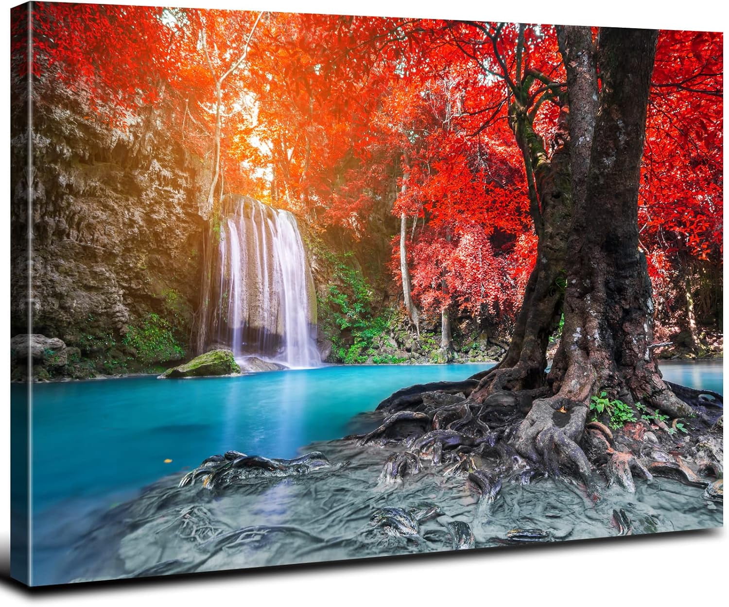 AVOI Nature Forest Wall Art Red and Black Waterfall Landscape Canvas ...