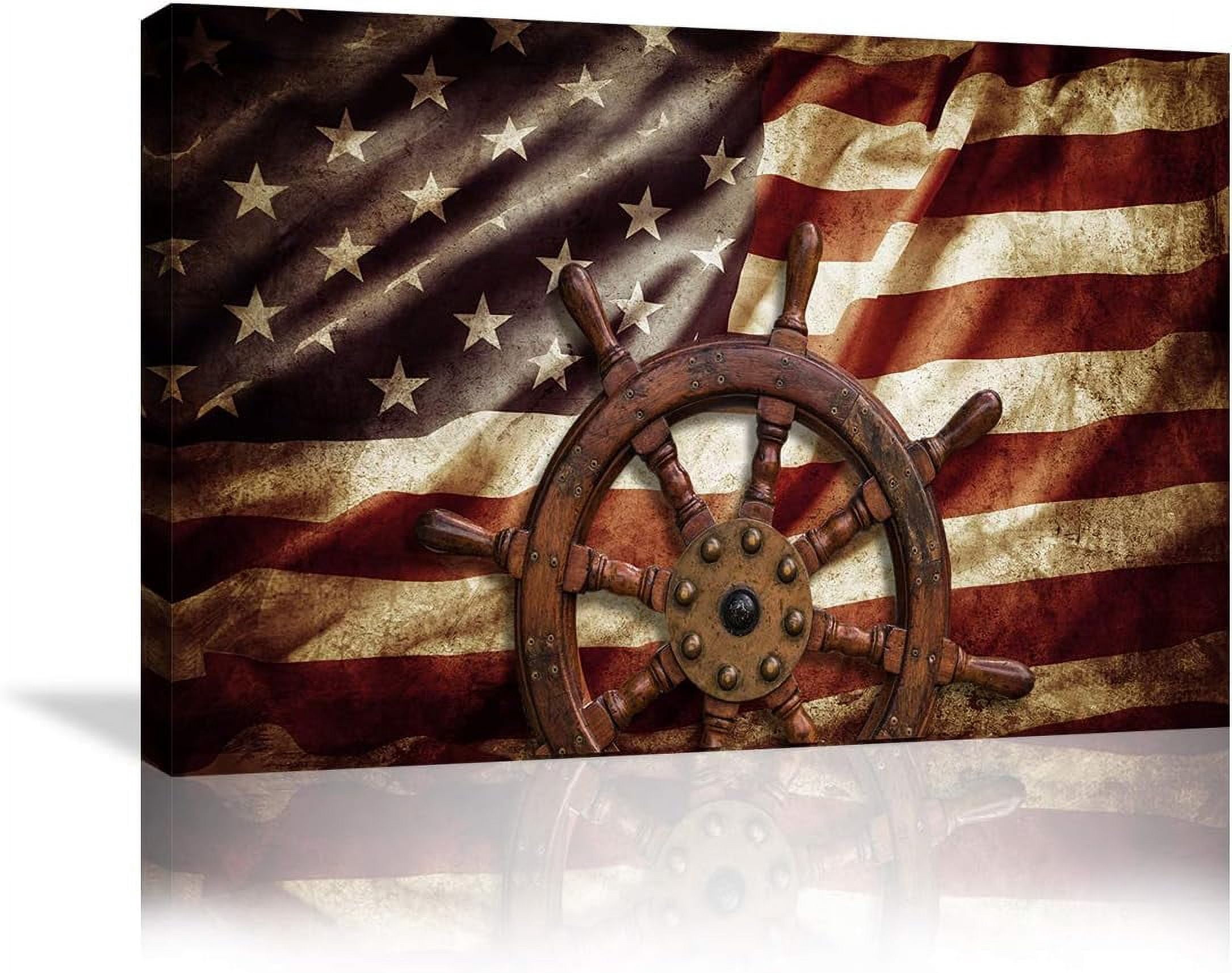 AVOI Nautical Boat Ship Rudder Canvas Wall Art Vintage US USA American ...