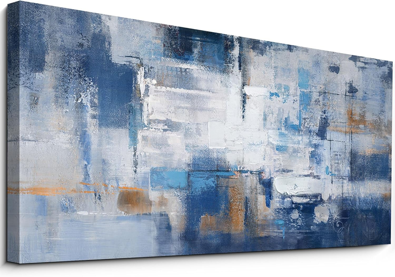 AVOI Navy Blue Wall Art - Modern Abstract Canvas Blue and White Picture ...