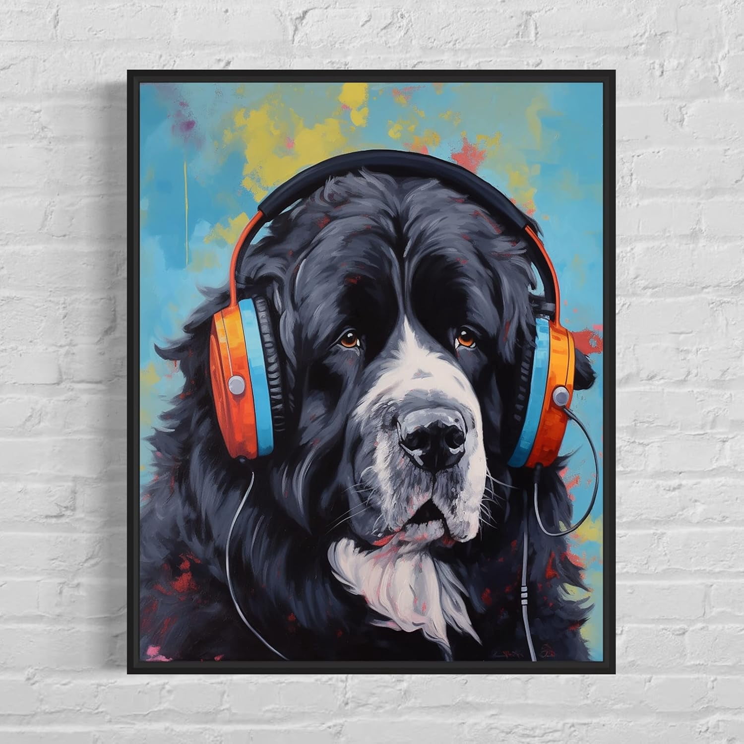 AVOI Newfoundland Dog Headphone DArt Print Poster, Wall art Painting ...