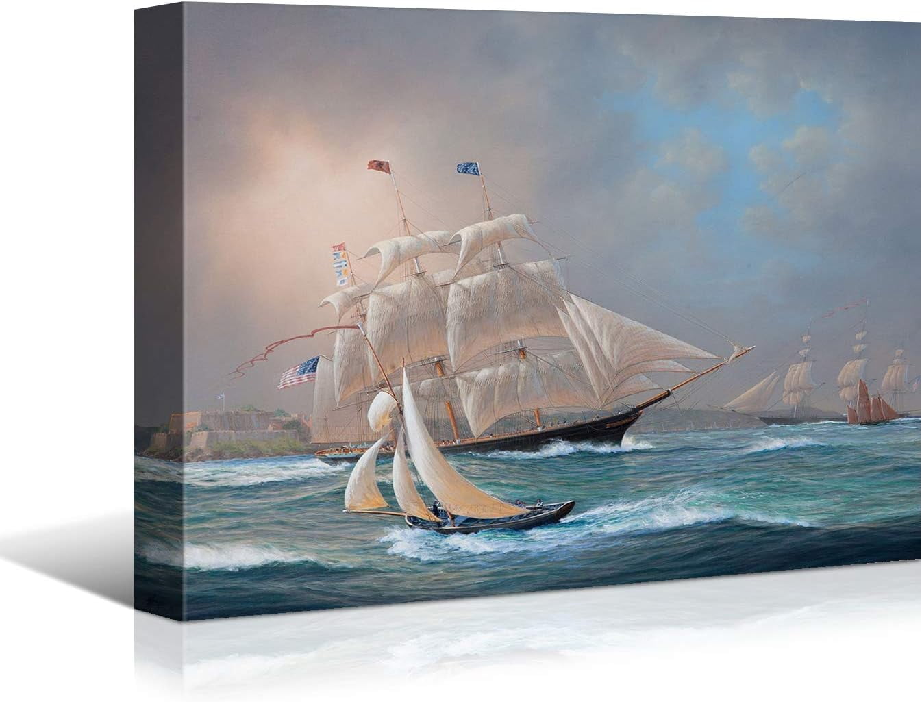 AVOI Ocean Theme Canvas Wall Art, 16x12 Inch Sailboats on Stormy Sea ...