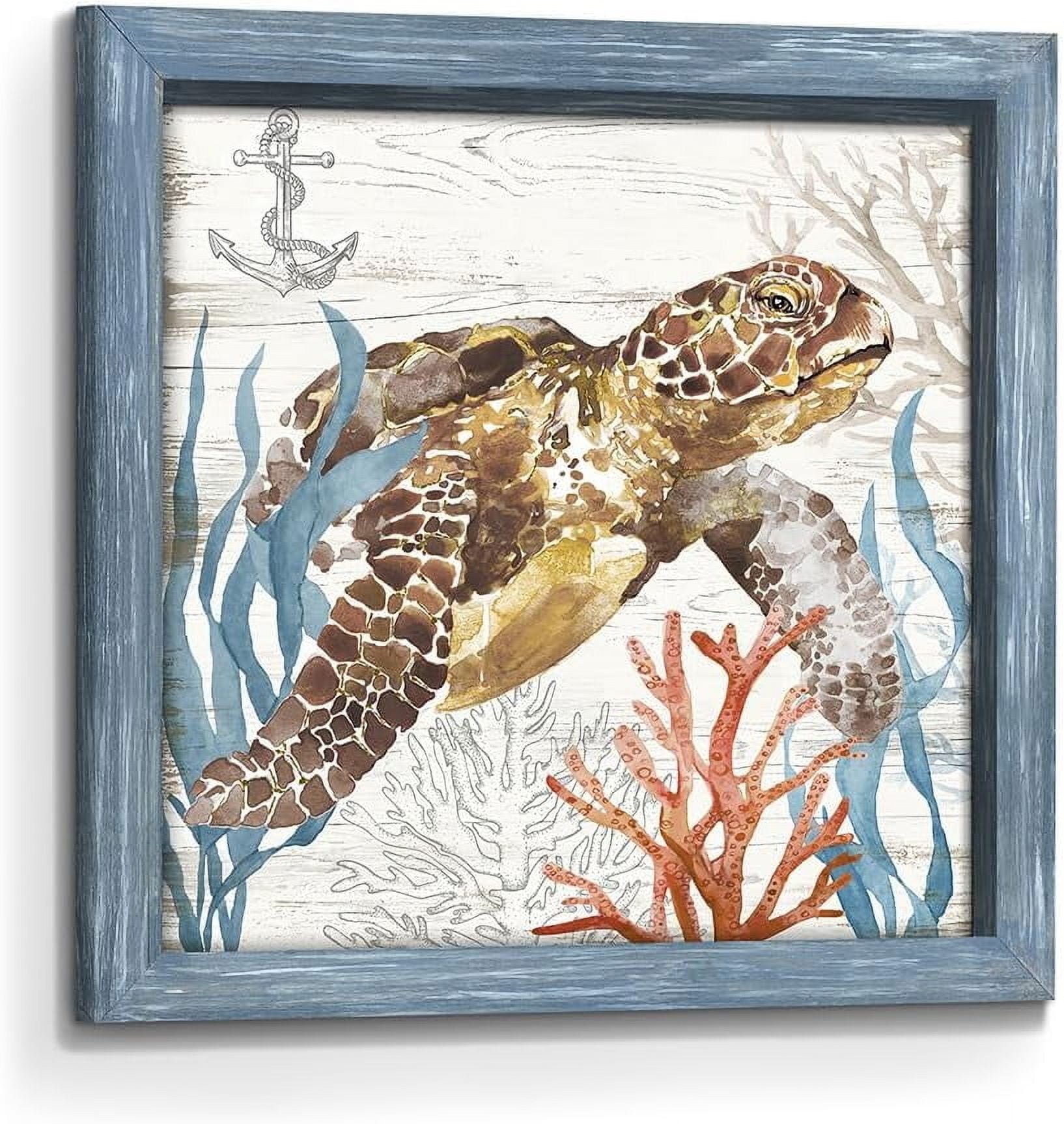 AVOI Ocean Turtle Wall Art Unframed: Rustic Sea Life Painting Print ...