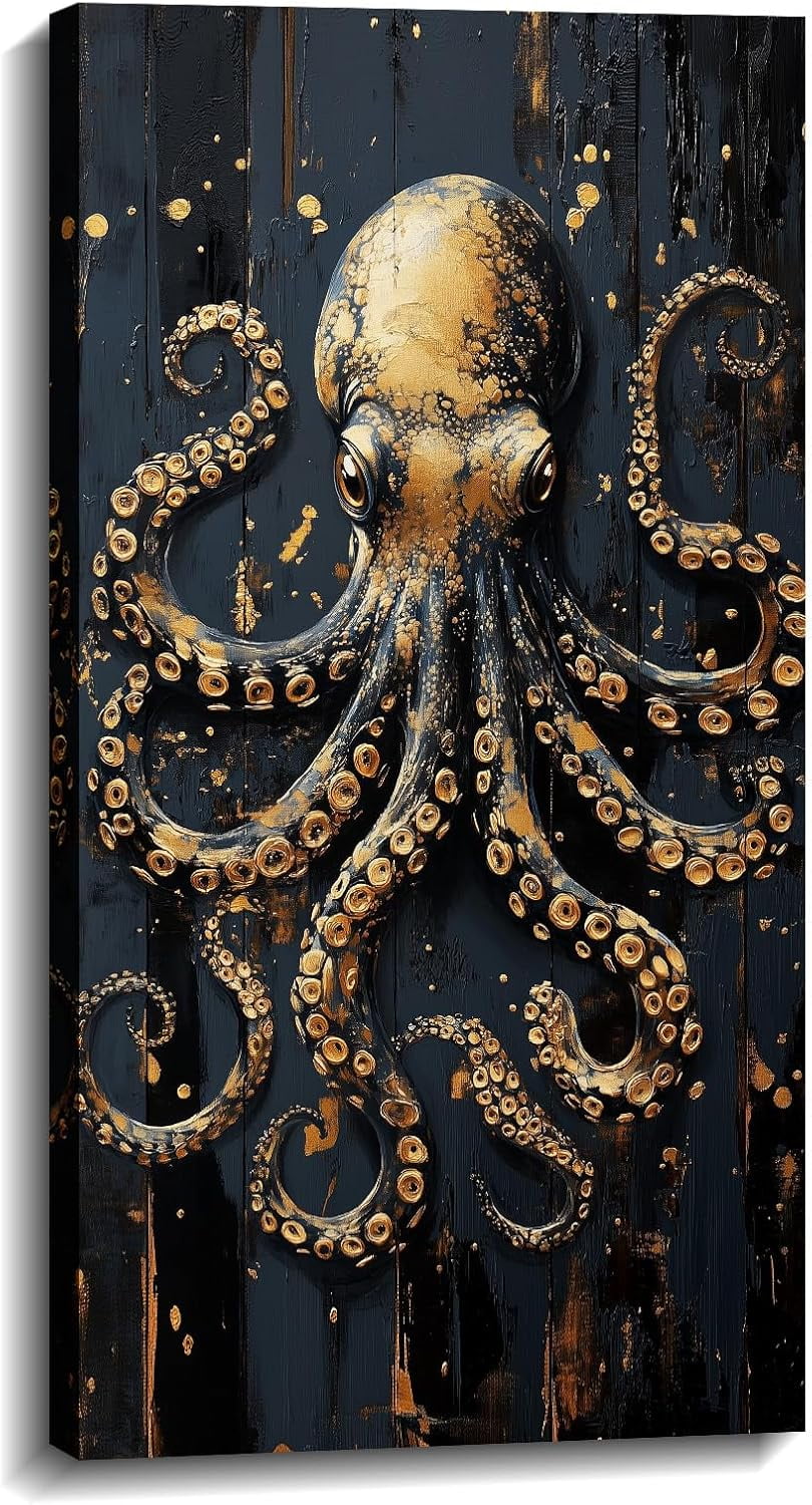 AVOI Octopus Wall Art Vertical Canvas Prints Vintage Black and Gold ...