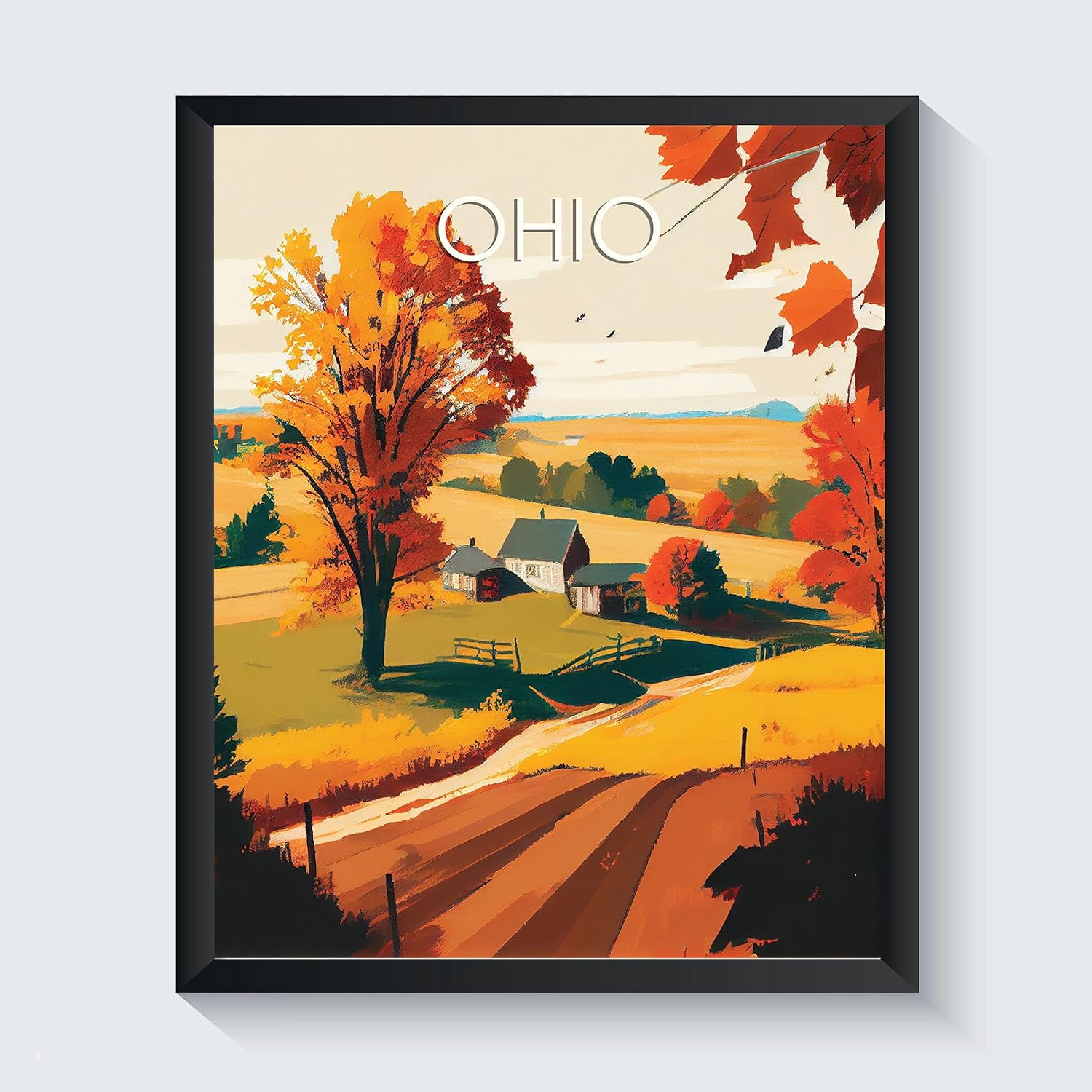 AVOI Ohio Autumn Art Print, Ohio Poster Wall art Decor, Ohio State Map ...