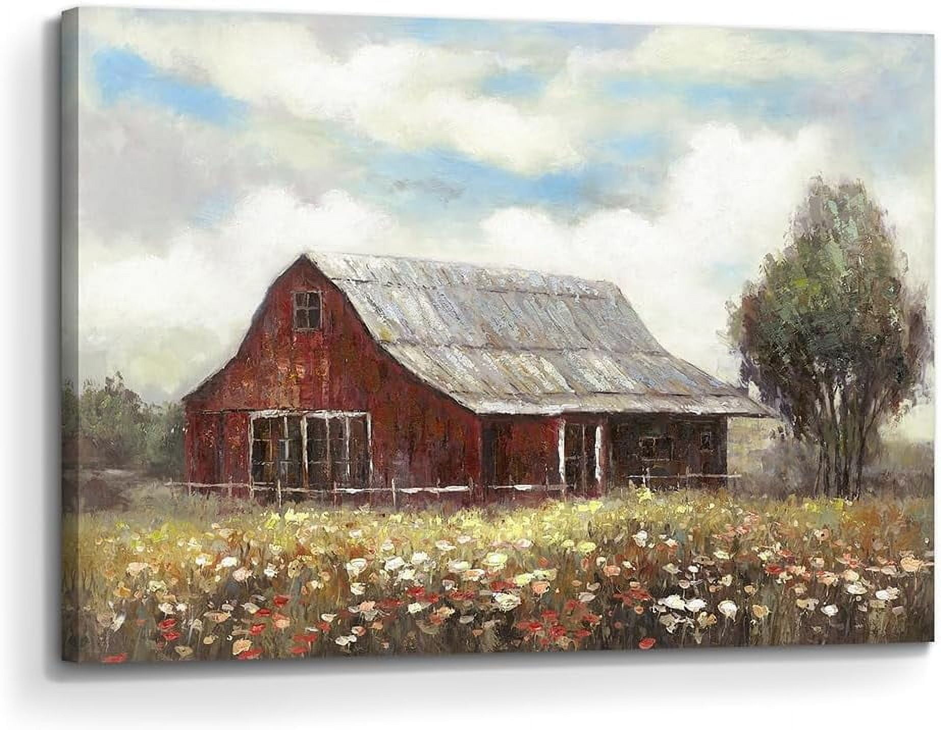 AVOI Old Barn Canvas Wall Art: Farmhouse Landscape Painting Picture ...