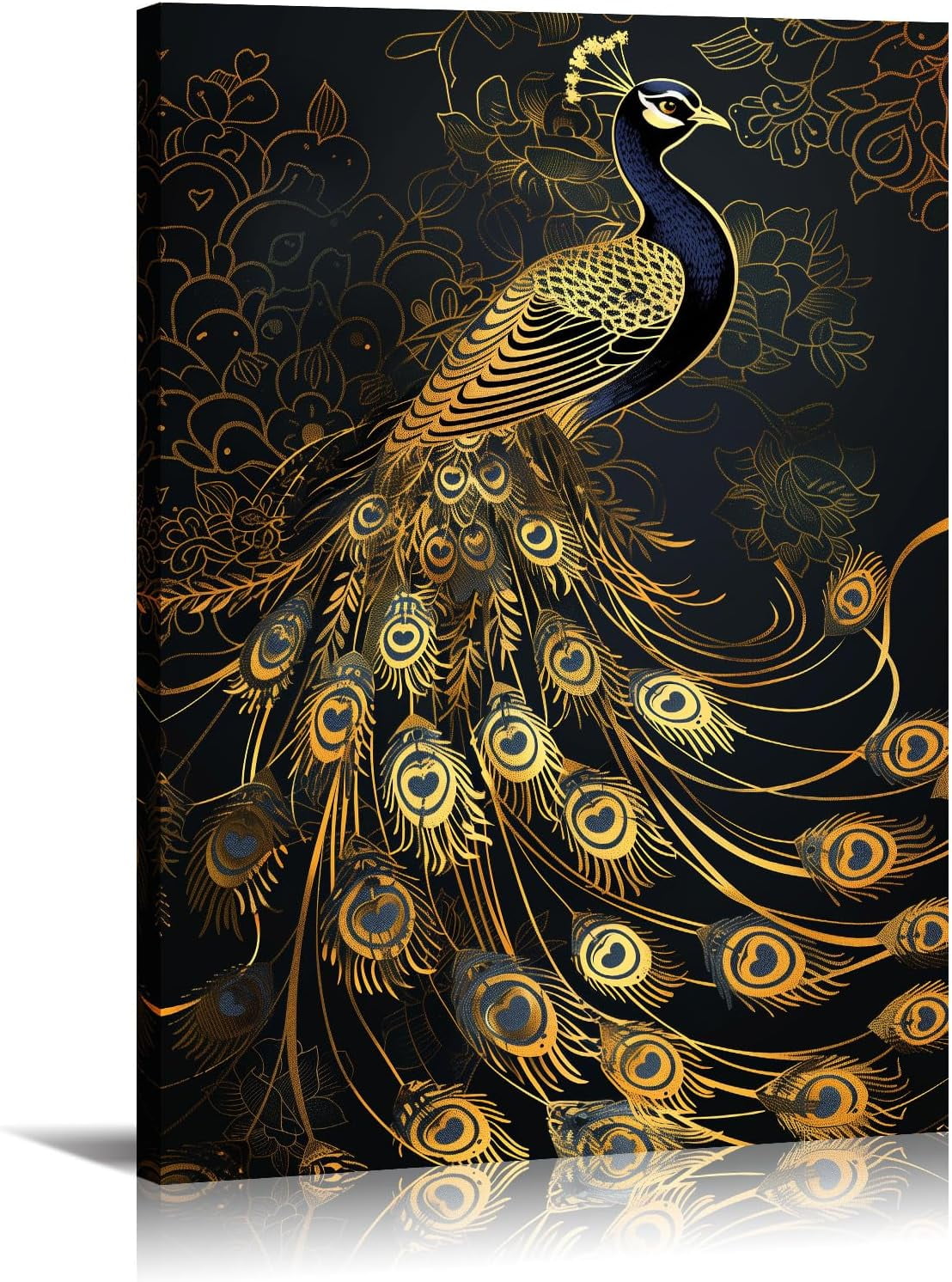 AVOI Peacock Canvas Wall Art Birds Picture Black and Gold Peacock ...