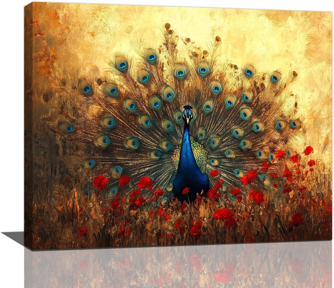 AVOI Peacock Canvas Wall Art Blue Peacock Pictures Decor Red Flower ...