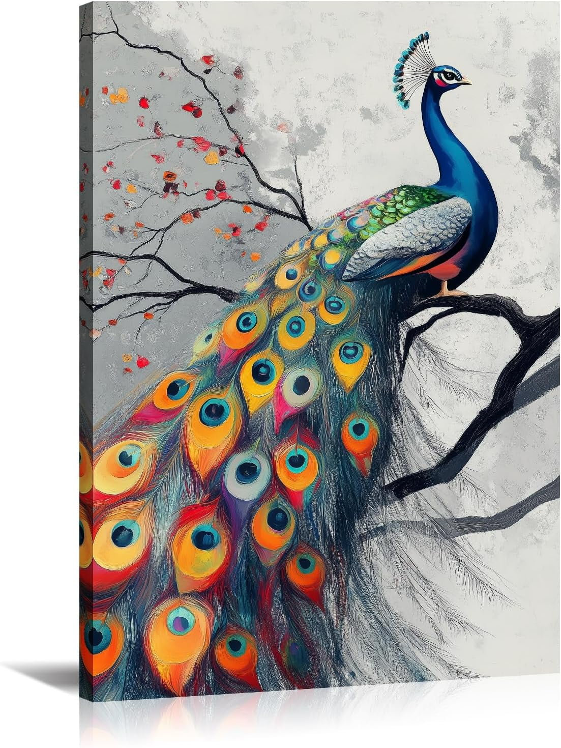 AVOI Peacock Canvas Wall Art - Peacock on Tree Branch Pictures Elegant ...