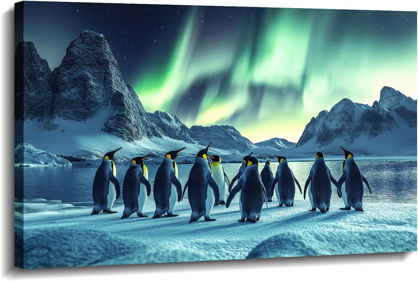 AVOI Penguin Canvas Wall Art Aurora Borealis Penguin Pictures Green ...
