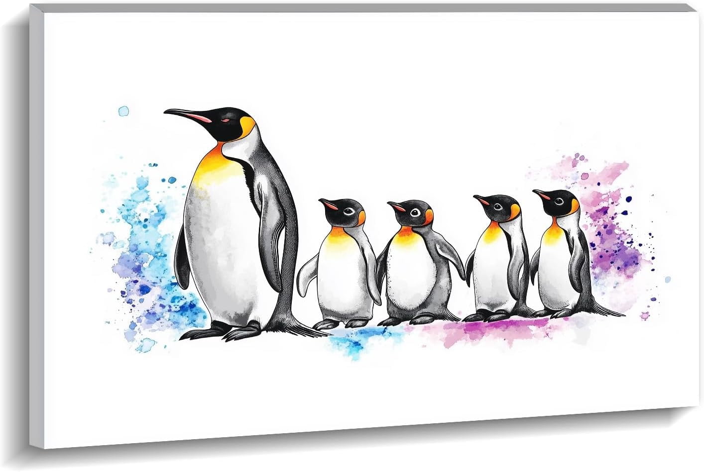 AVOI Penguin Canvas Wall Art Emperor Penguin and Cubs Picture White ...