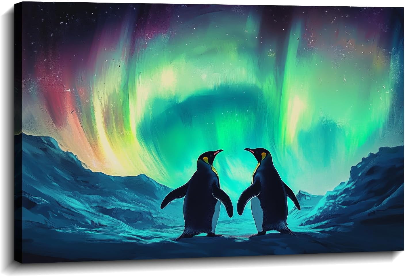 AVOI Penguin Canvas Wall Art Lovely Penguin Aurora Picture Animal ...