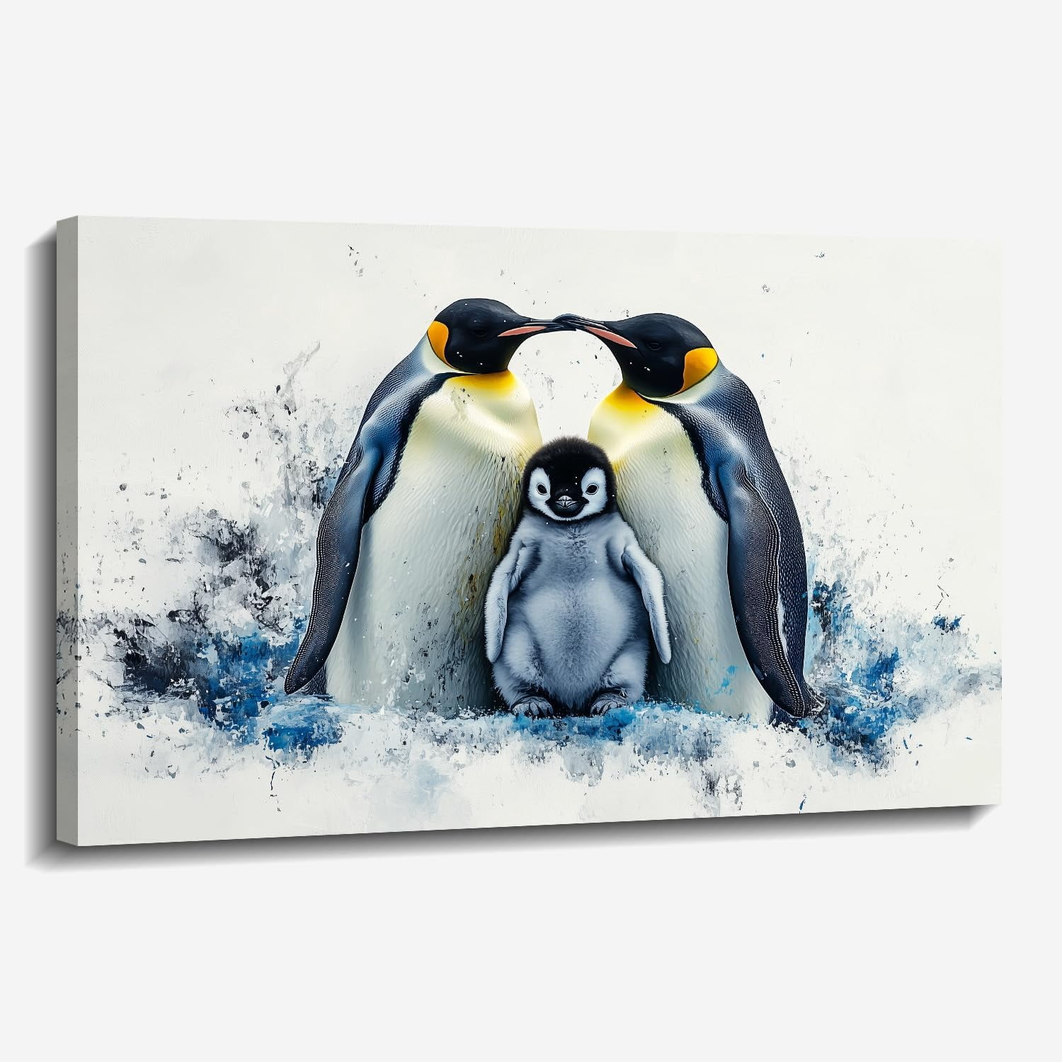 AVOI Penguin Canvas Wall Art Lovely Penguin Family Picture Watercolor ...