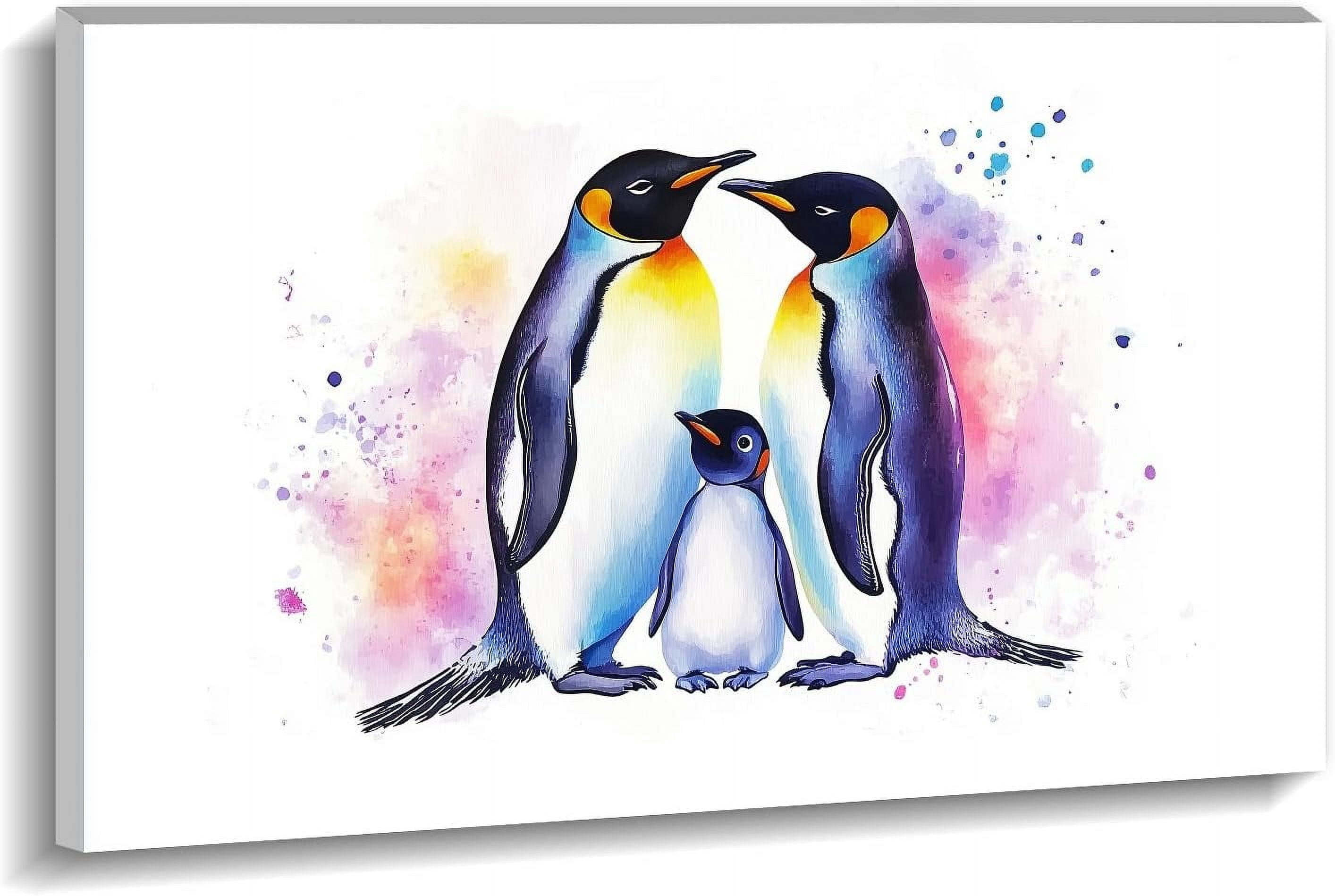 AVOI Penguin Canvas Wall Art Lovely Penguin Family Picture White Poster ...
