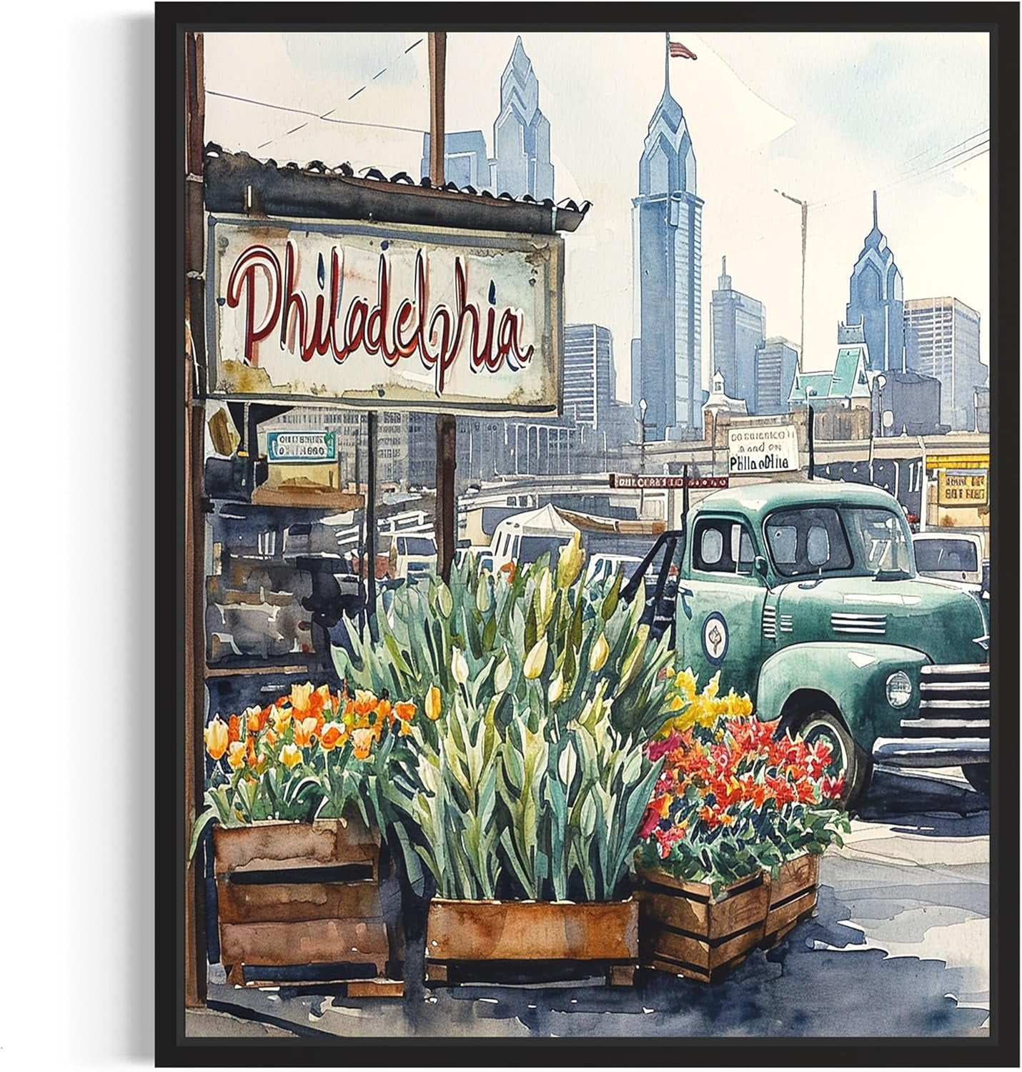 AVOI Philadelphia Flower Market Poster Art print, City Skyline ...