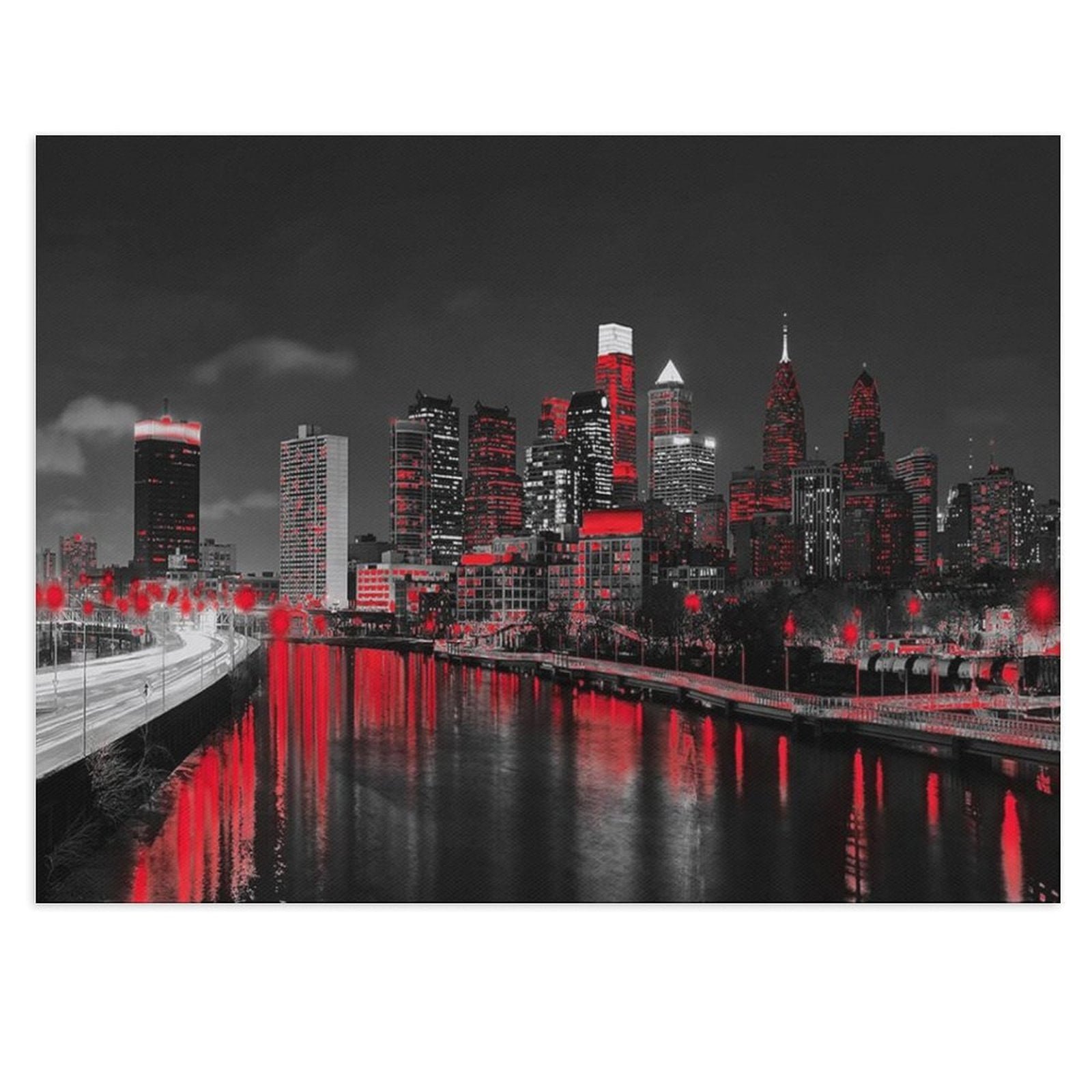 AVOI Philadelphia Wall Art Canvas Black and White Red USA City Night ...