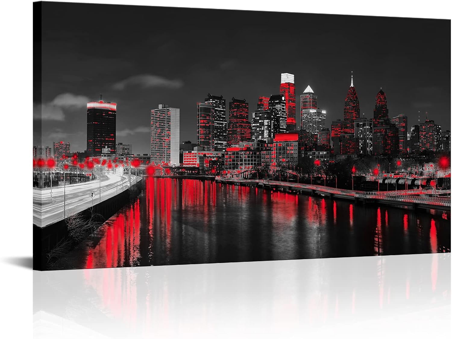 AVOI Philadelphia Wall Art Canvas Black and White Red USA City Night ...