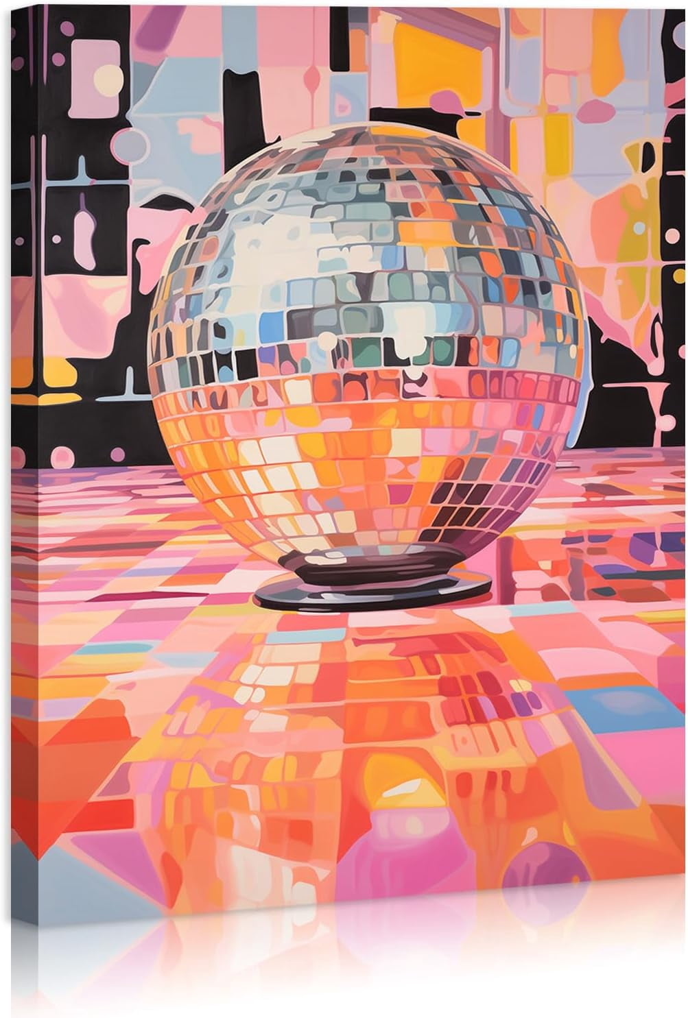 AVOI Pink Disco Ball Wall Art Vibrant Neon Pink Light Sphere Canvas ...