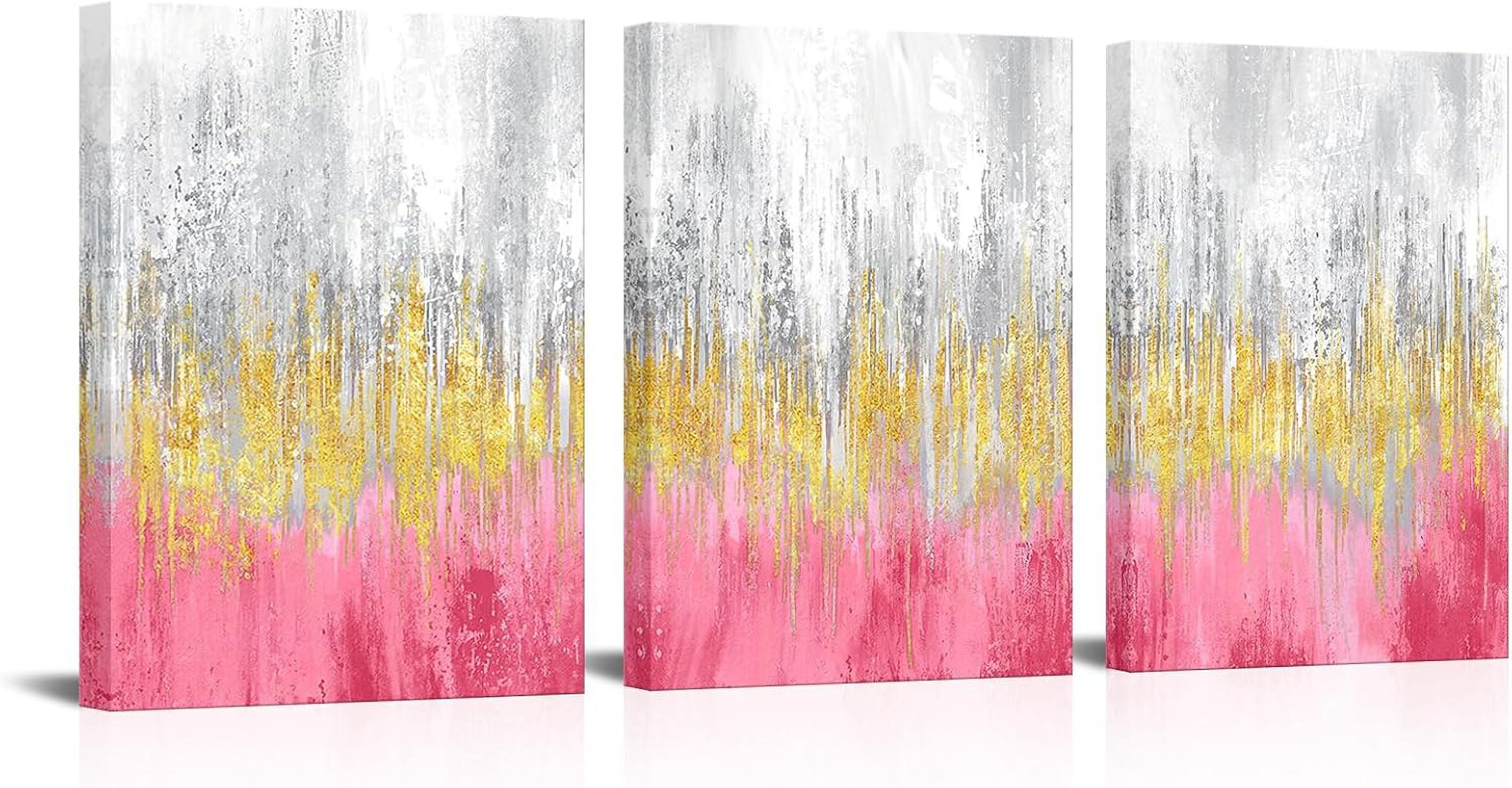AVOI Pink and Gold Abstract Canvas Wall Art Modern Gold Foil Artwork ...