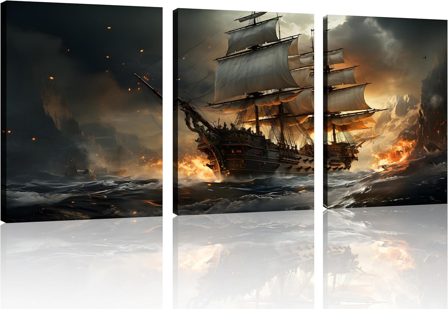 AVOI Pirate Ship Canvas Wall Art - Naval Battle Seascape Pictures for ...