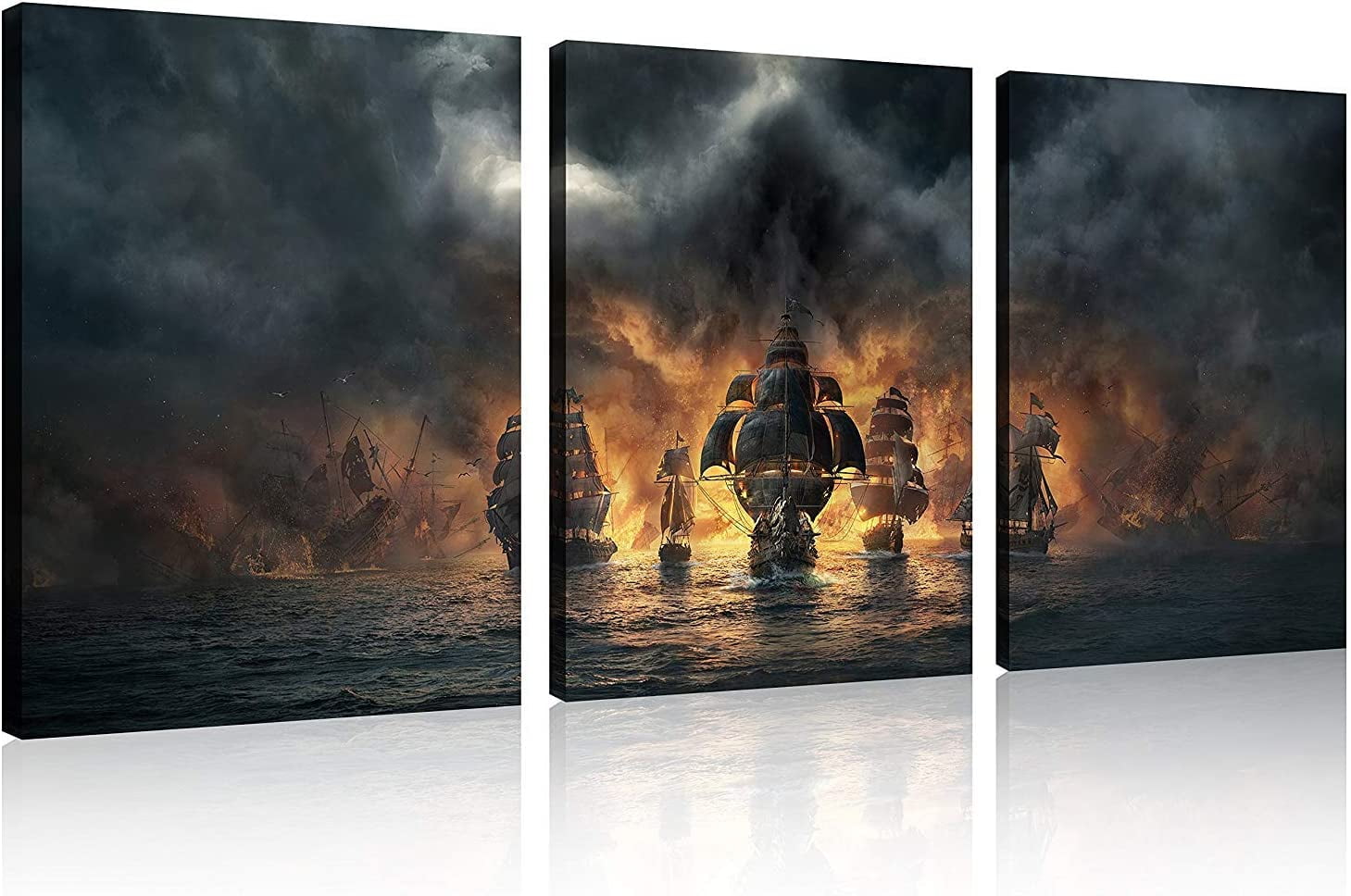AVOI Pirate Ship Wall Art Pirate Ship Canvas Wall Art Sailboat Painting ...