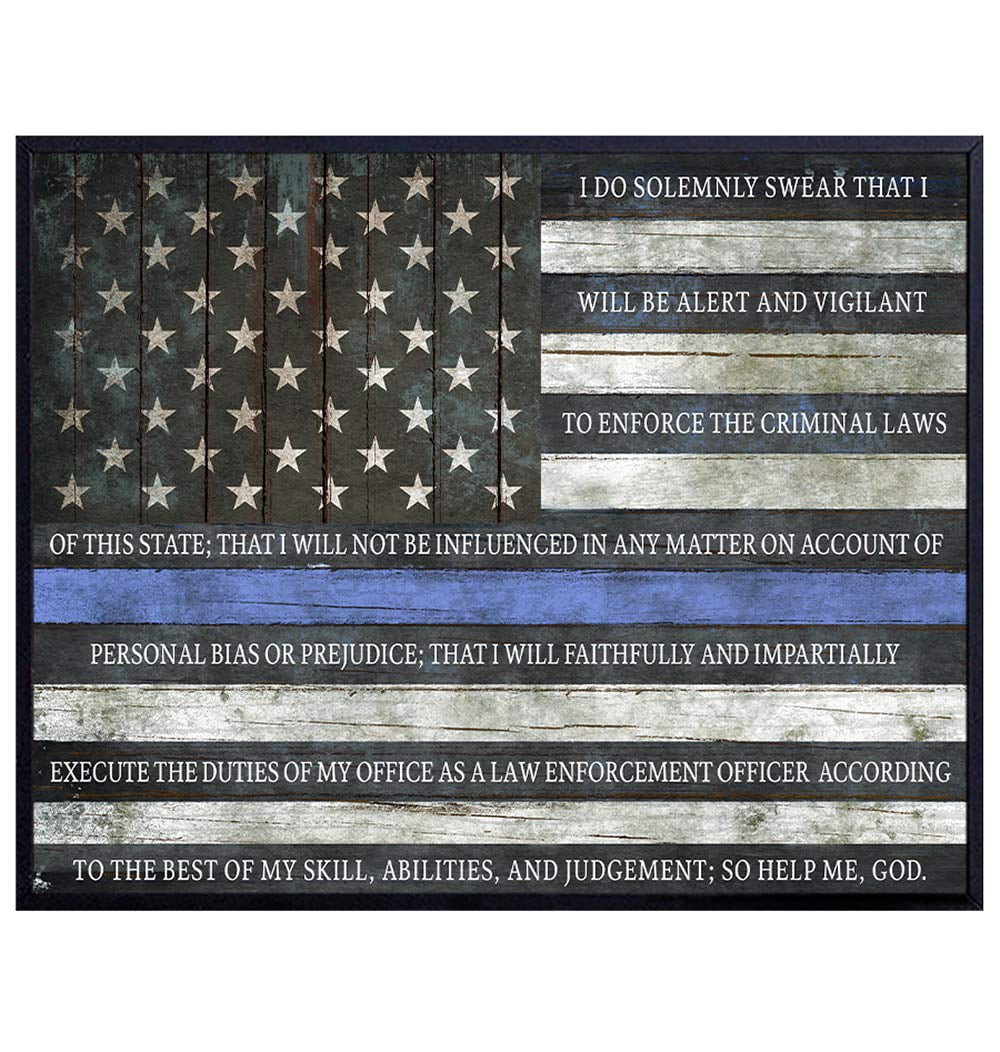 AVOI Police Officer Oath-Thin Blue Line Flag-Typography Art Print, Wall ...