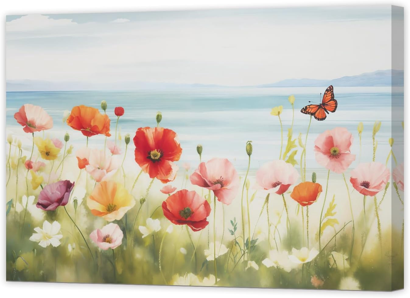 AVOI Poppies Wall Art Floral Butterfly Pictures Poppy Flower Painting ...
