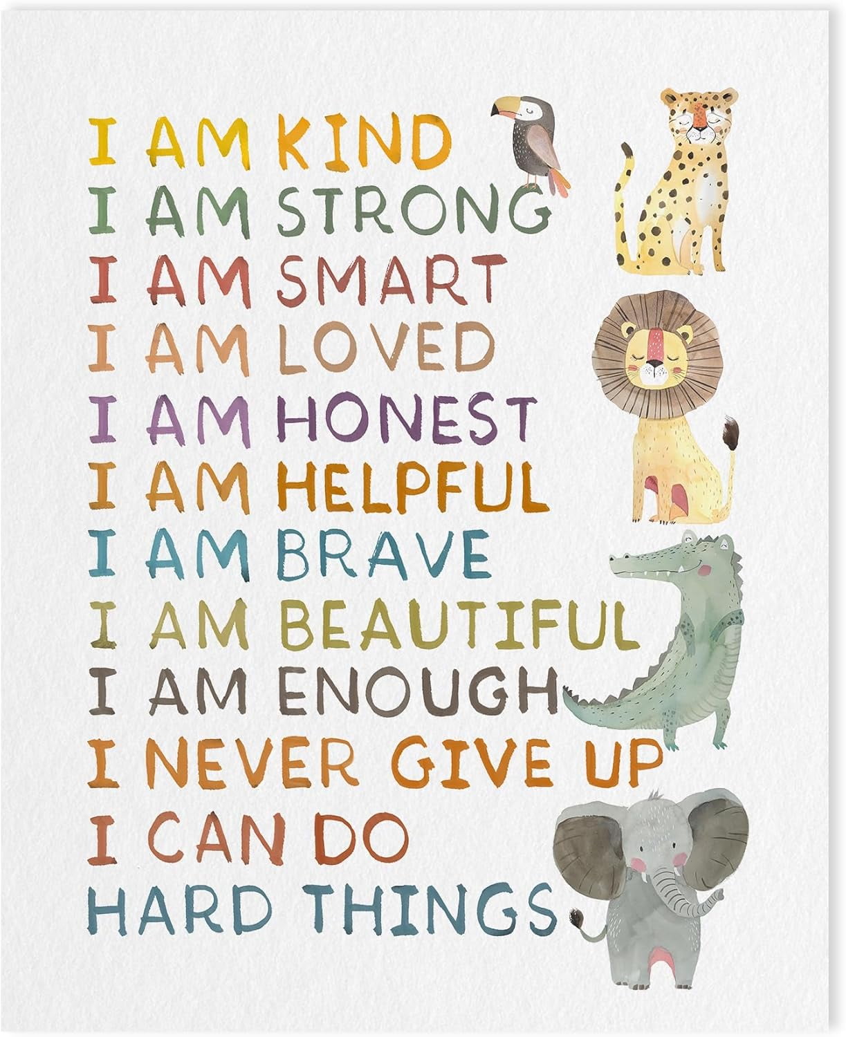 AVOI Positive Affirmations Print Wall Decor: I Am Kind I Am Smart I Am ...