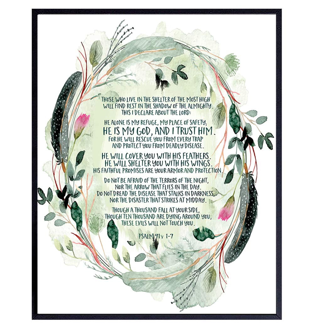 AVOI Psalm 91-Boho Christian Wall Decor-Bohemian Bible Verse Wall Art ...