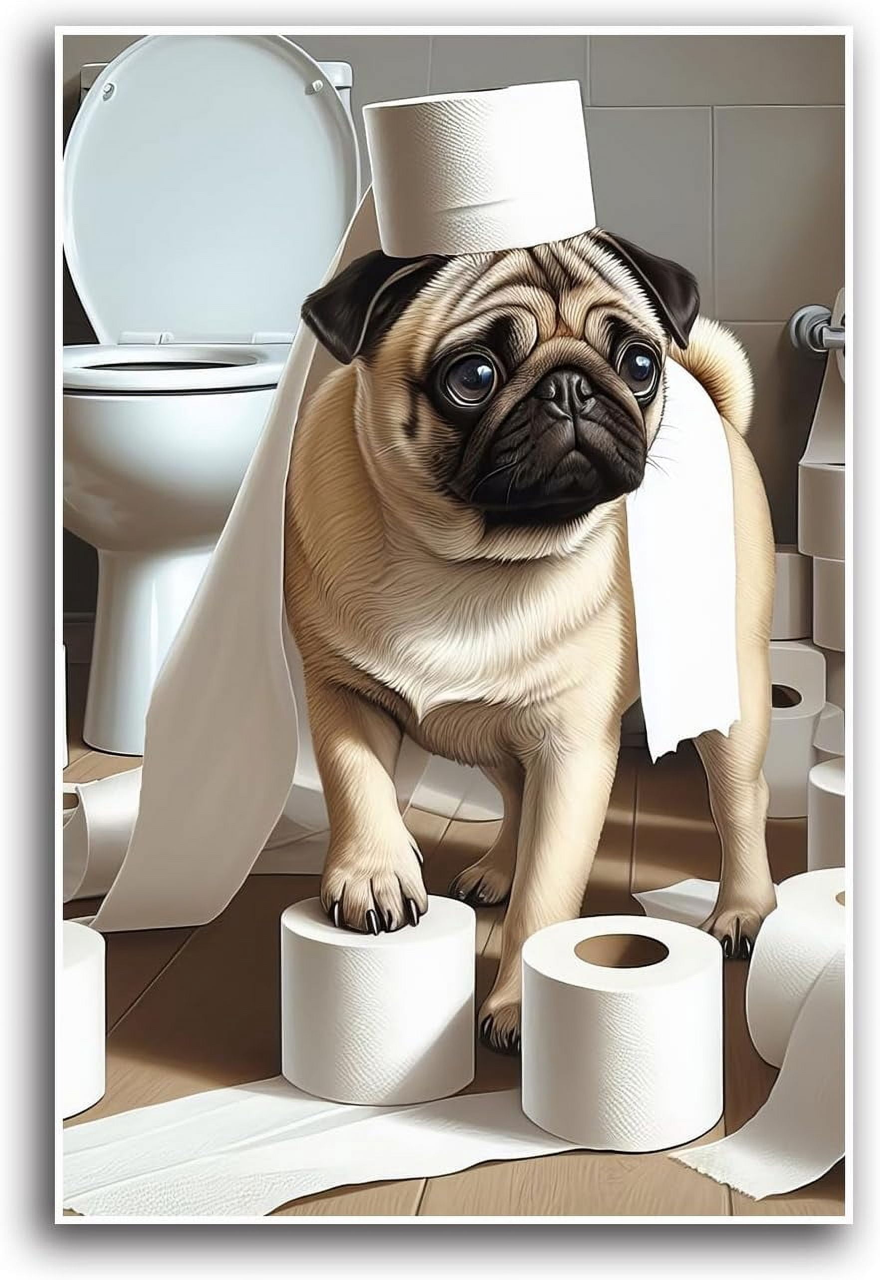 AVOI Pug Funny Bathroom Wall Art, Toilet Kids Poster, Whimsical Dog ...