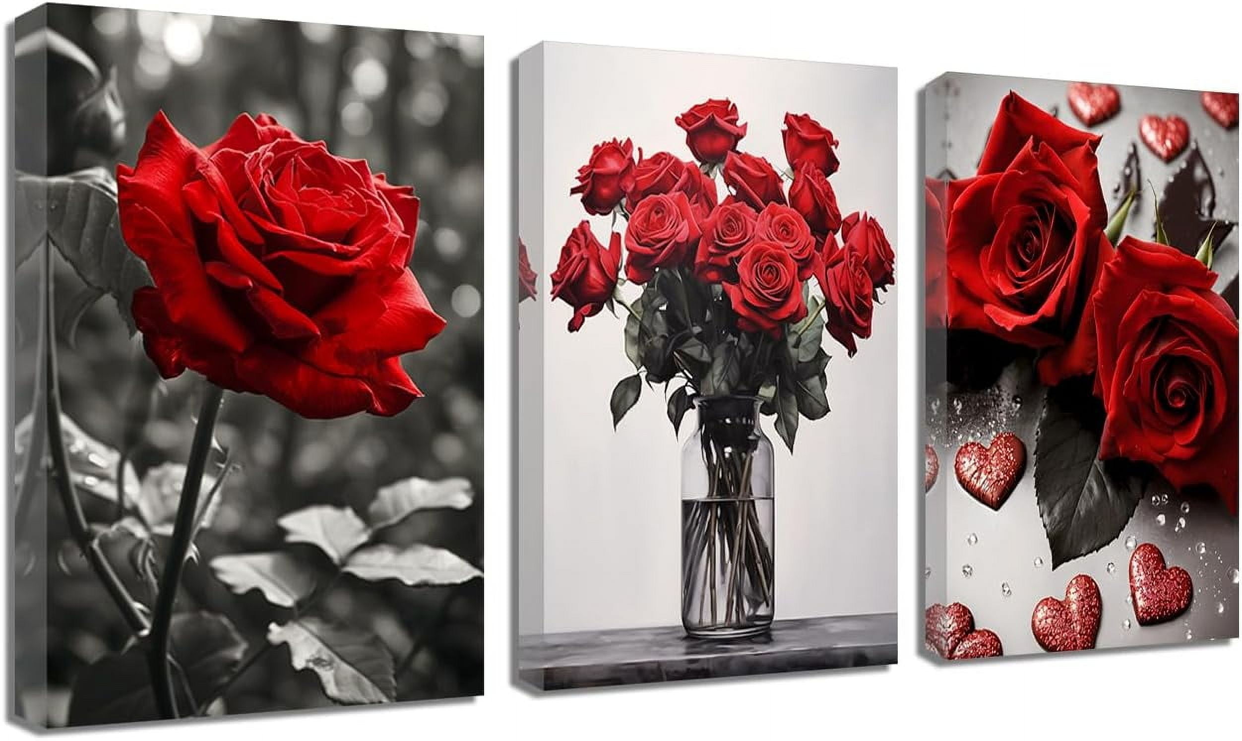 AVOI Red Rose Canvas Wall Art Romantic Rose Flower Pictures Prints ...