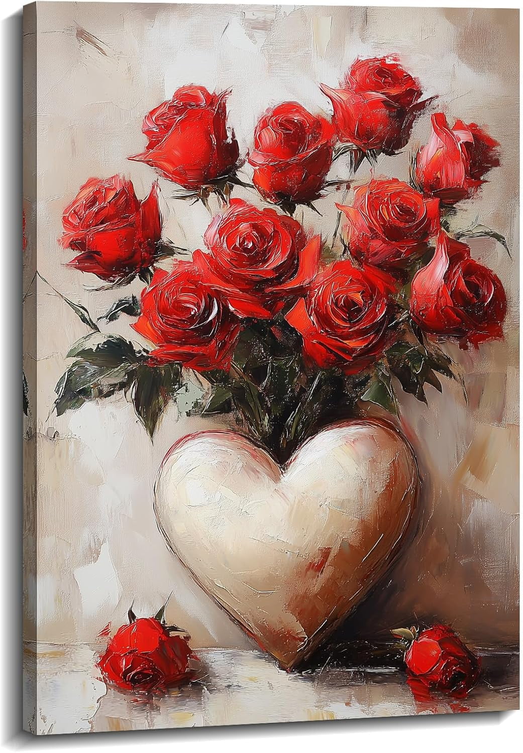 AVOI Red Rose Wall Art Romantic Valentines Canvas Prints Rustic Flowers ...