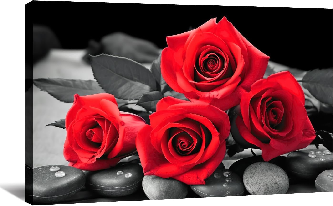 AVOI Red Rose Wall Decor,Flower Canvas Wall Art Black and White Poster ...
